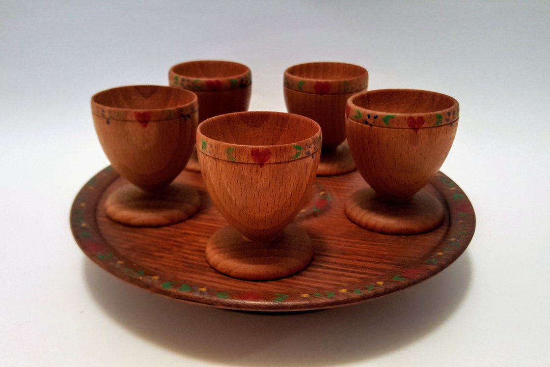 Oak Treen, Turned Oak, Wood Cups and Tray, American Folk Art, Hand ...