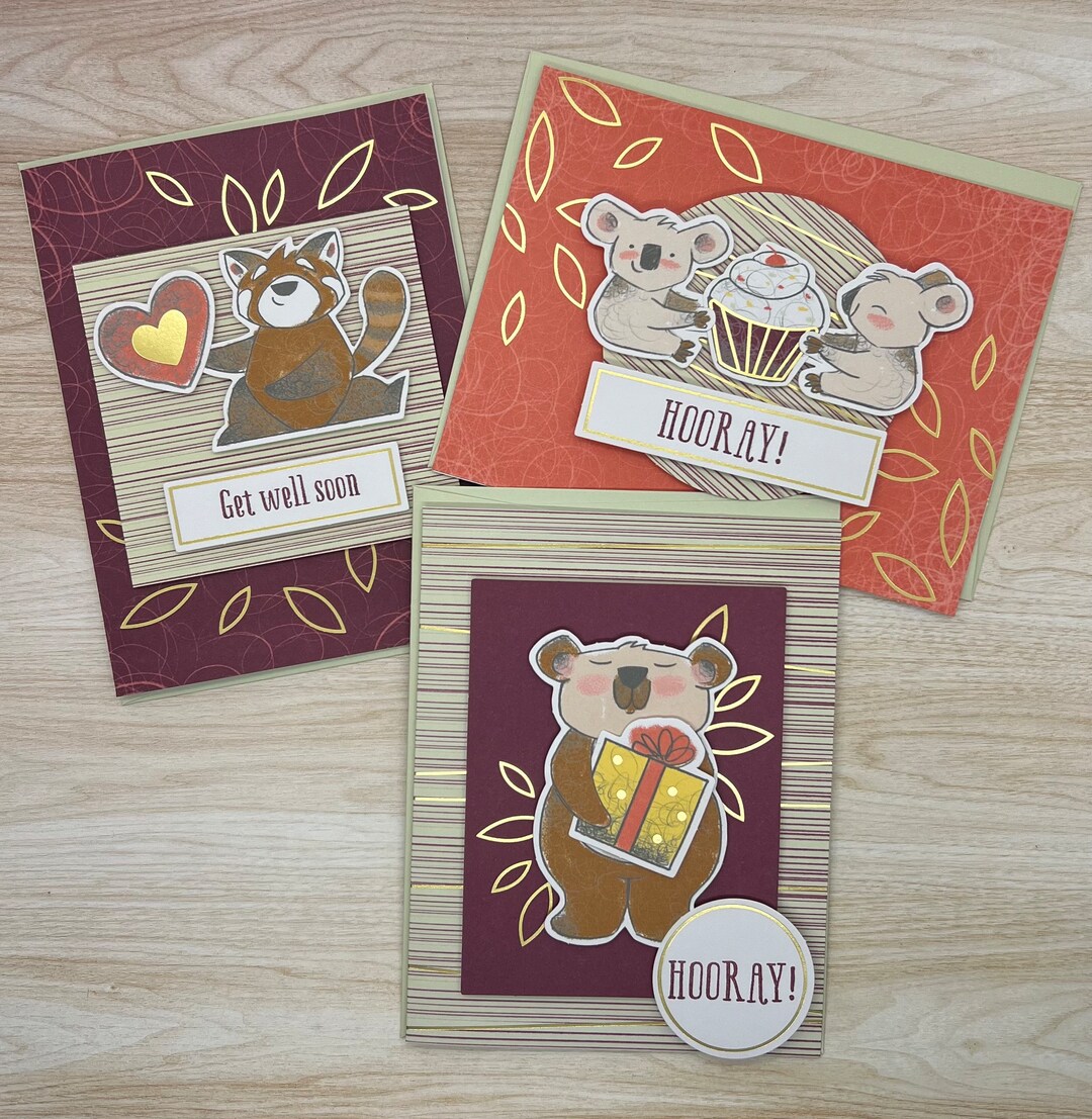 Happy Birthday, Get Well Soon, Thinking of You Cards, 3 Card Set. Made ...