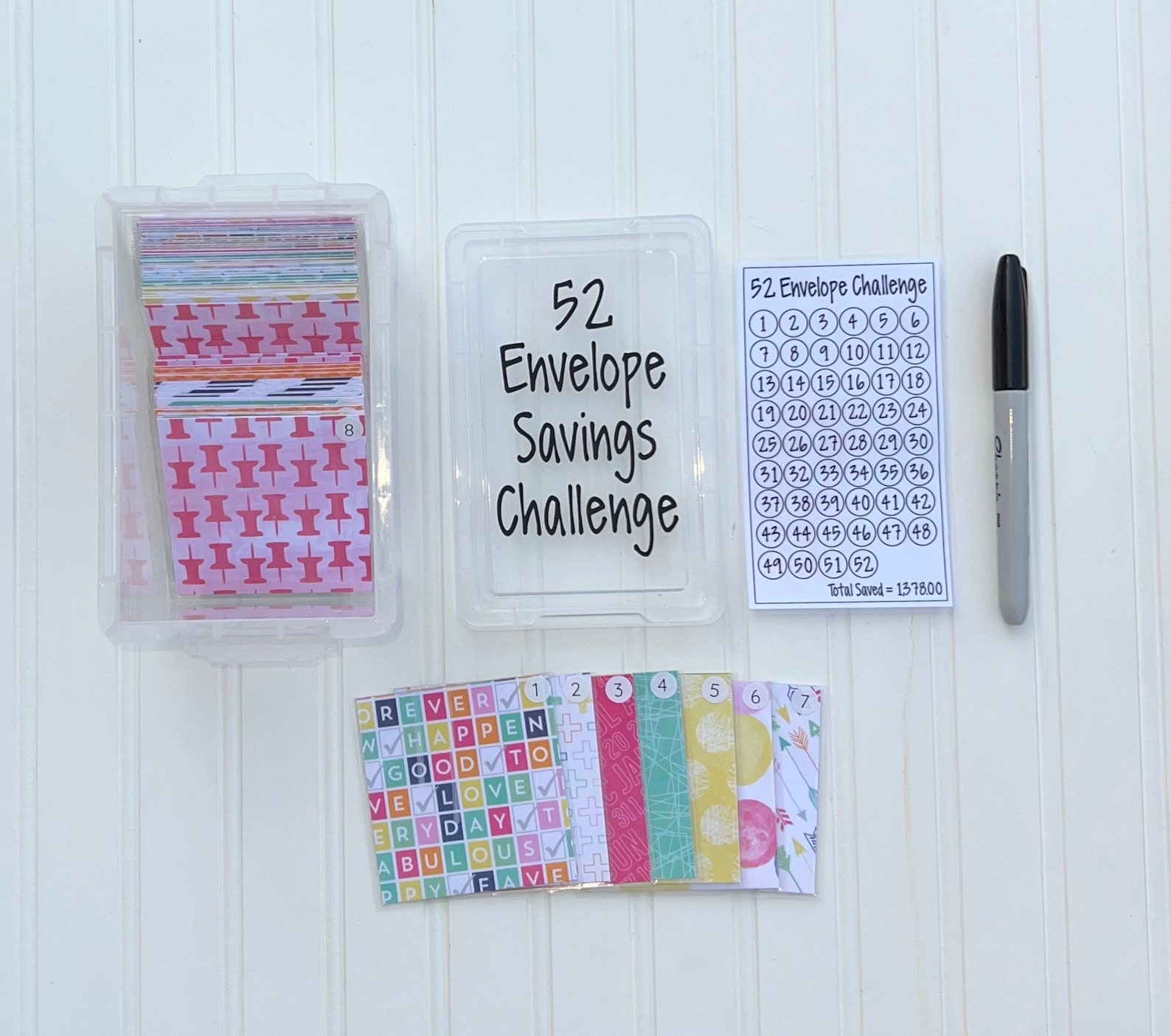 52 Week Envelope Savings Challenge Box: Includes Tracker & Marker - Etsy