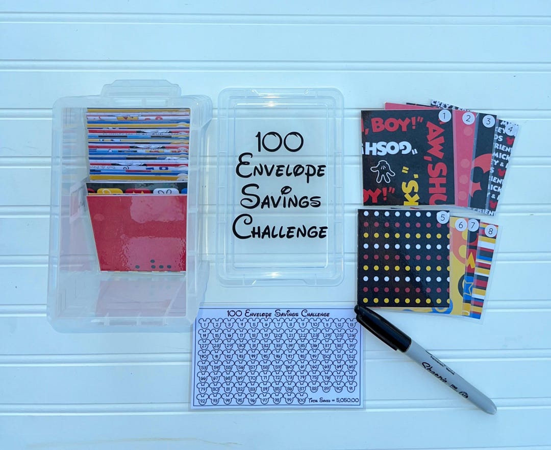 Disney 100 Envelope Savings Challenge Box, Laminated Tracker - Etsy