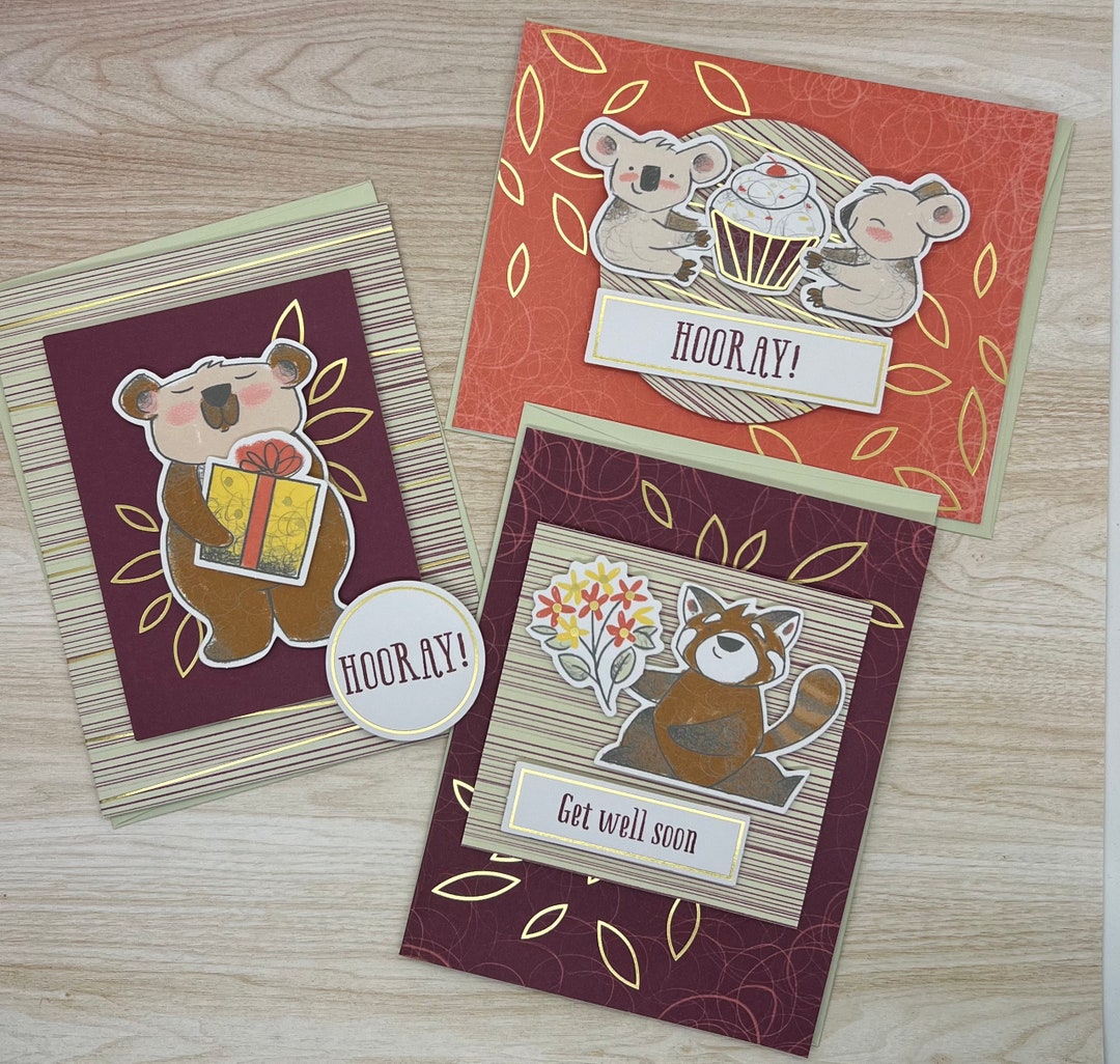 Happy Birthday, Get Well Soon, Thinking of You Cards, 3 Card Set. Made ...