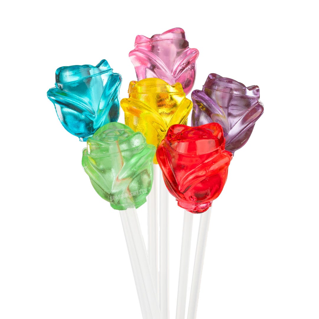 3D Rose Lollipops, Fruit Flavors, 11-inch Length, 100 Pcs, Made in Los ...