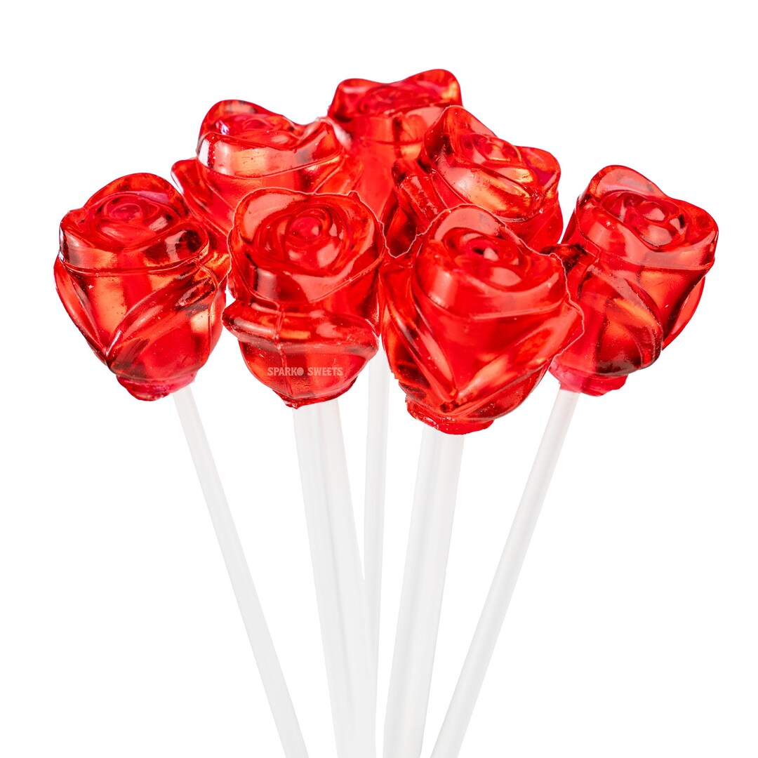 3D Red Rose Lollipops, 11-inch Length, 100 Pcs, Cherry Flavor, Made in ...