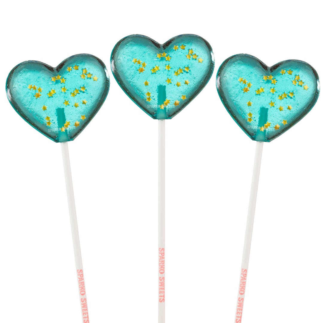 Sparkly Baby Blue Heart Lollipops, Blue Raspberry Flavor, Made in LA ...
