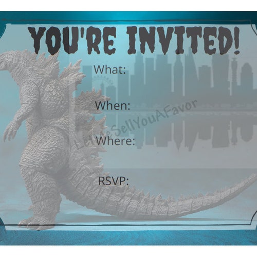 Godzilla Birthday Invitation Blank No Personalization - Etsy