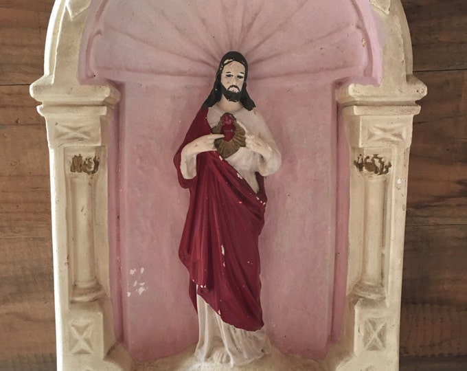 Religious Chalkware Wall Plaque Cor Jesu Hand Painted Religion and ...