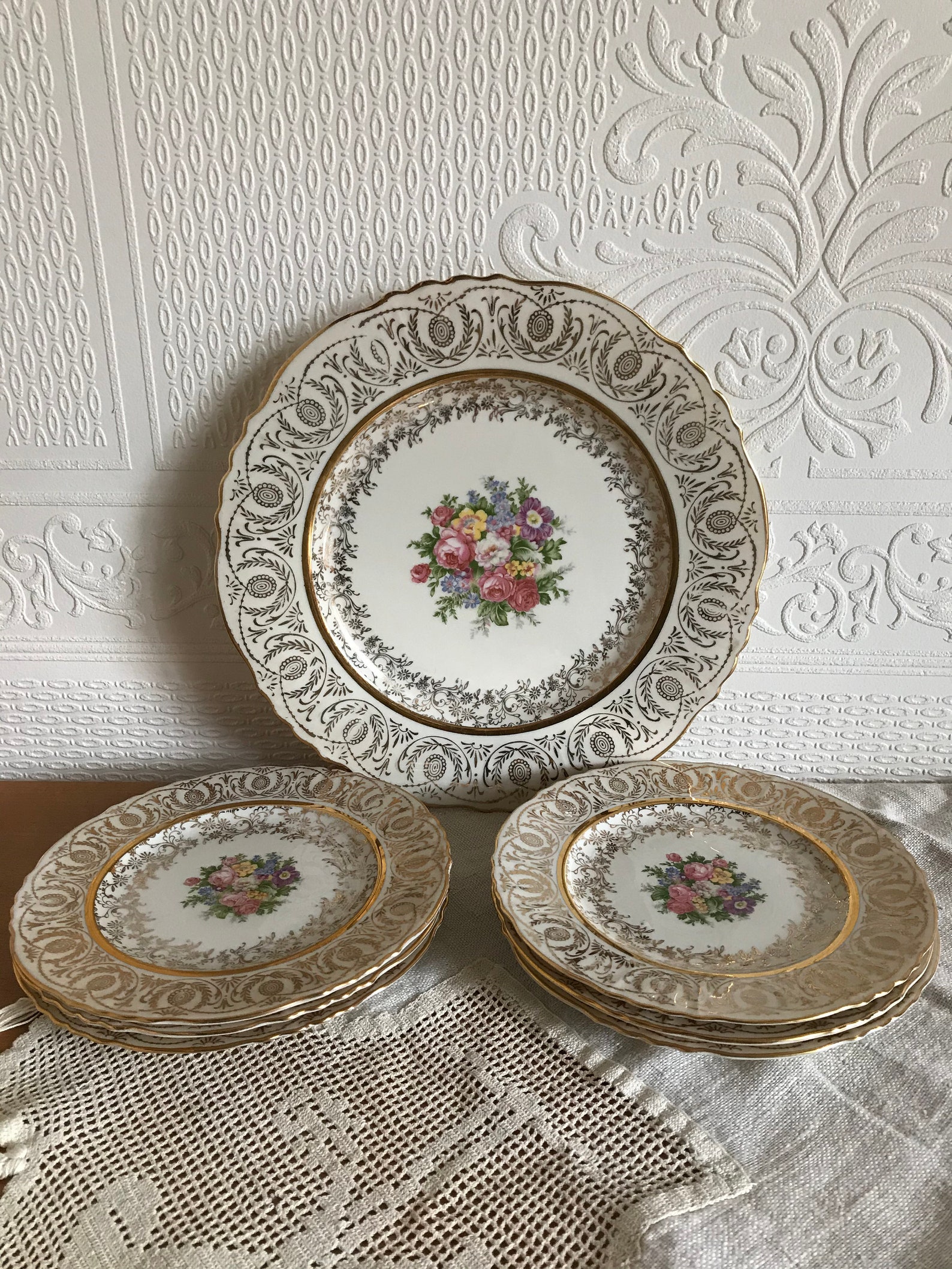 Vintage Atlas Fine China Cake Plate With Serving Dishes 22 Karat Gold ...