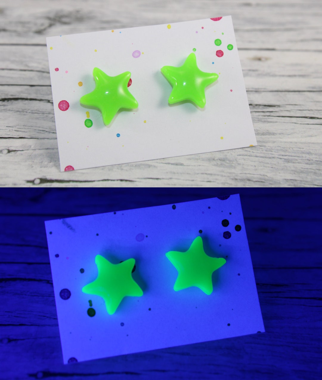 Neon Green Star Stud Earrings, UV Green Star Earstuds, Neon Green Star ...