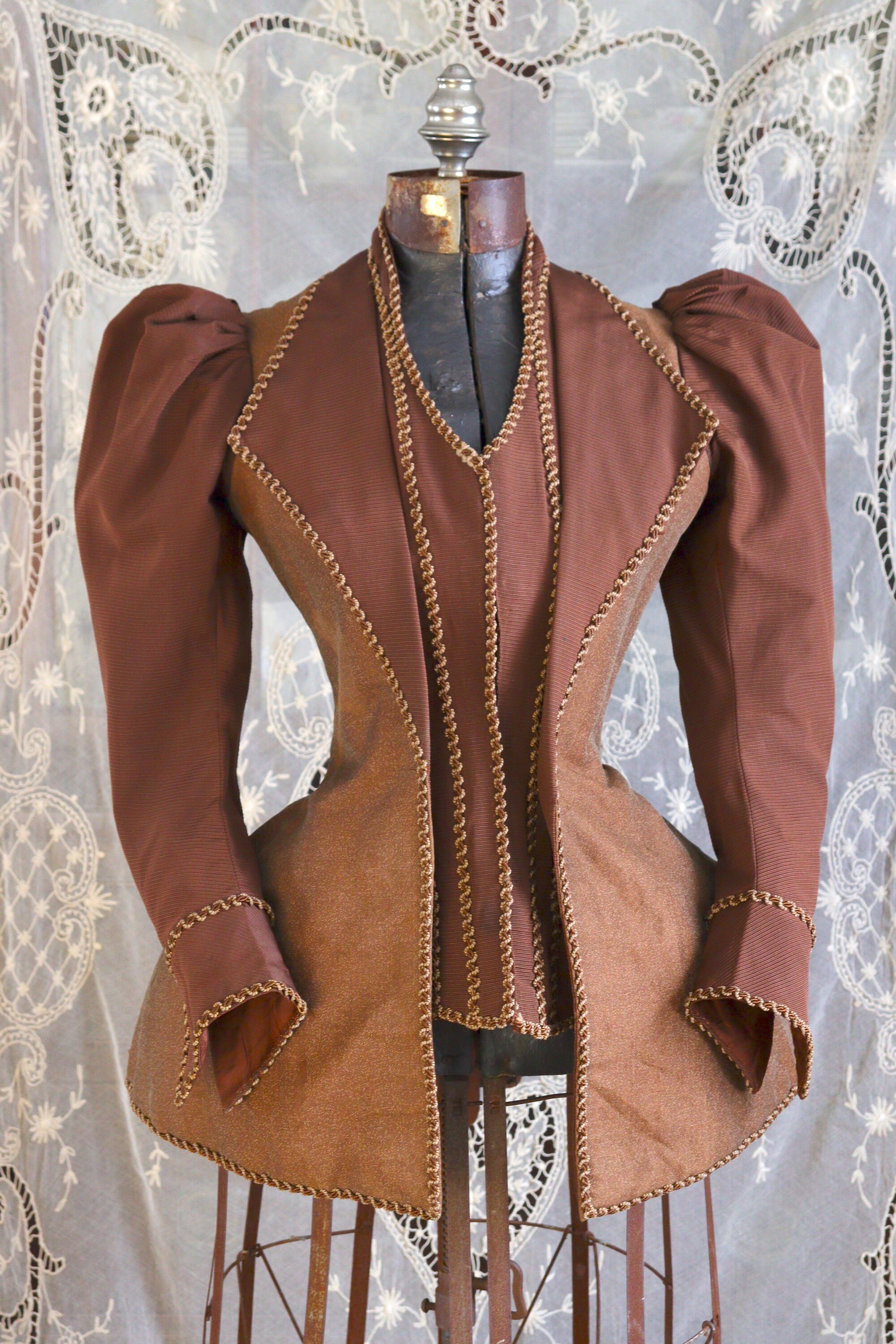Antique 1890s Victorian Brown Wool Silk Gigot Sleeve Jacket Bodice ...