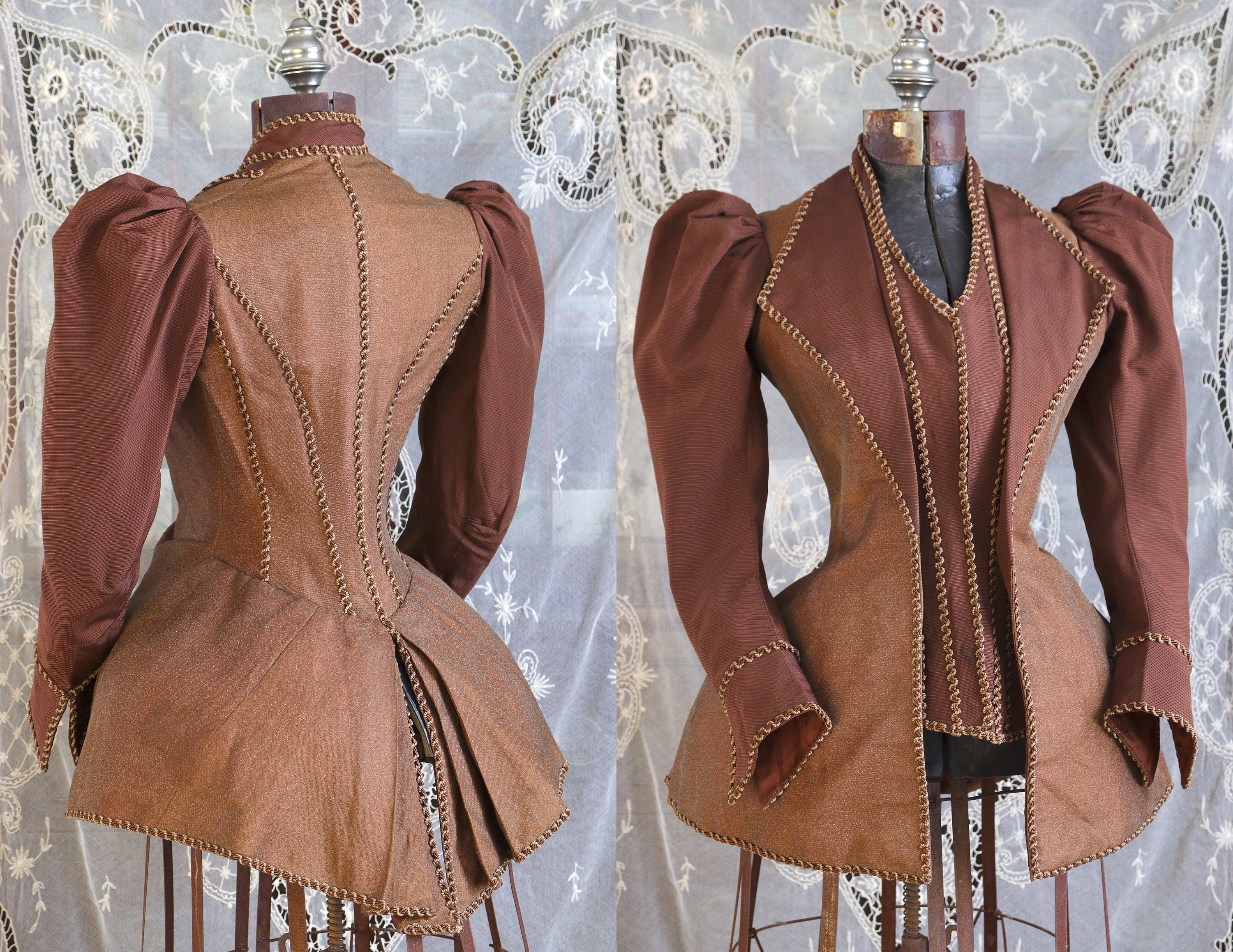 Antique 1890s Victorian Brown Wool Silk Gigot Sleeve Jacket Bodice ...