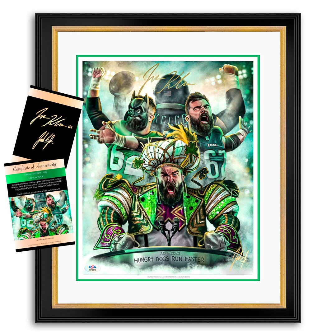 Kelce "hungry Dogs" Artist X Athlete Dual Autograph Wall Art, Jason ...