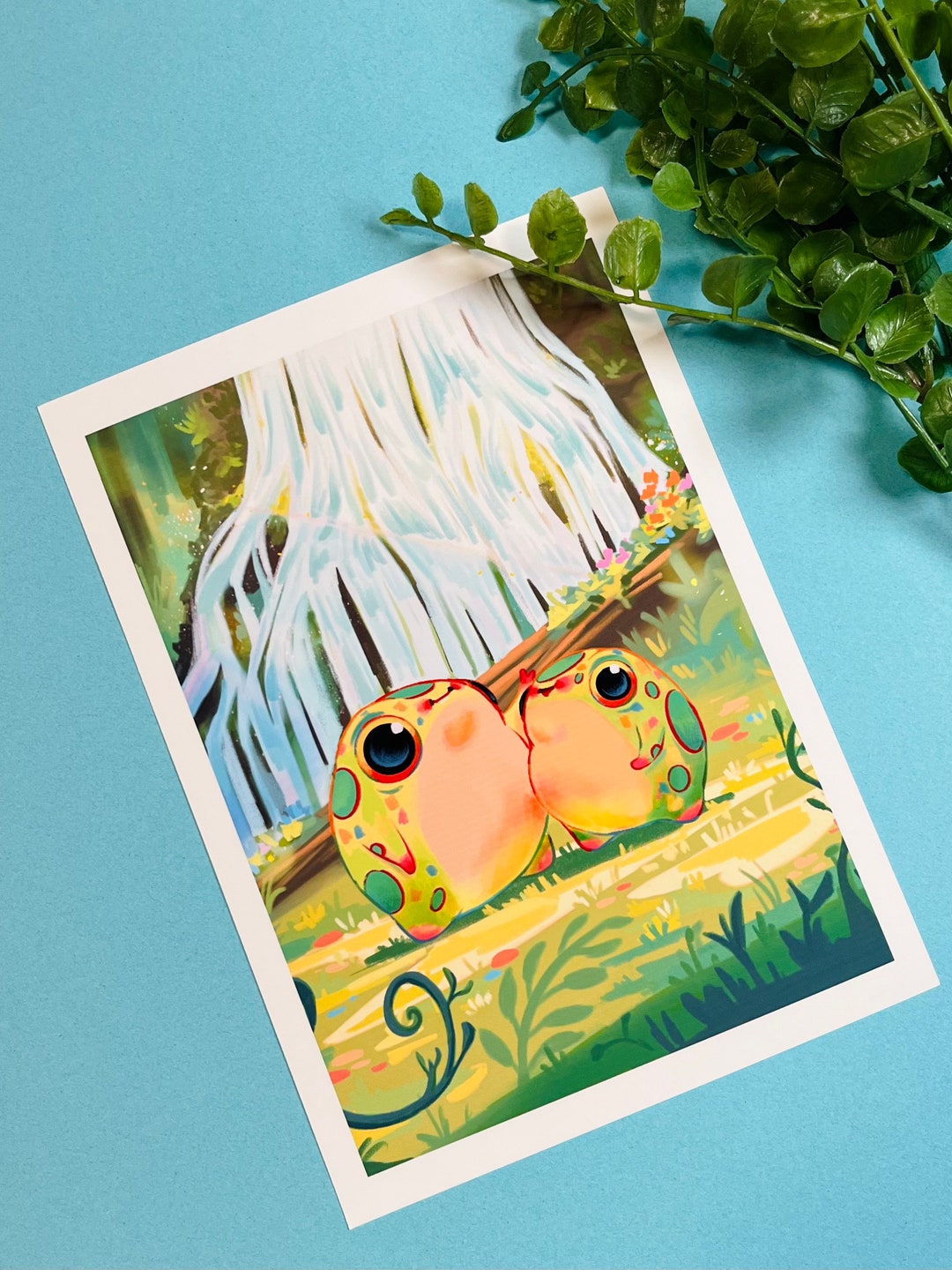 Mystical Waterfall Frogs Art Print | Original Wall Hanging | Cute Frog ...