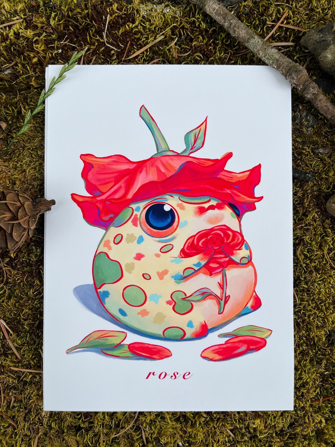 Rose Frog Art Print | Original Wall Hanging | Cute Frog Art | Whimsical ...