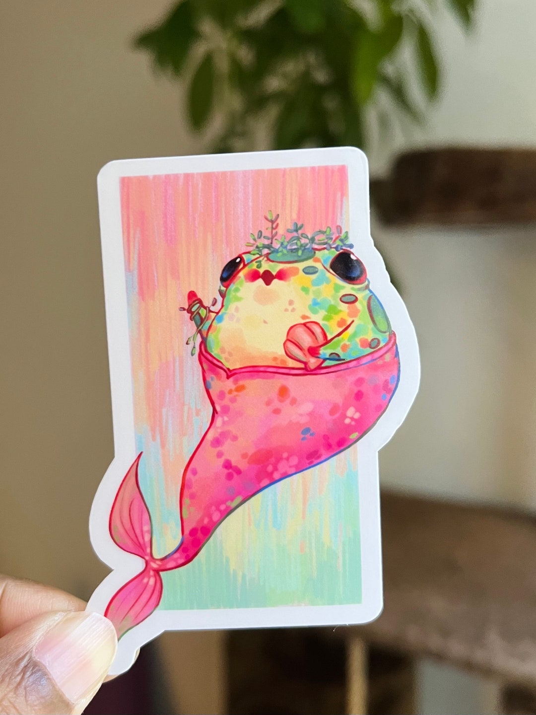Mermaid Frog Sticker | Vinyl Water Resistant Sticker | Cute Frog ...