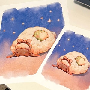 Sleeping Lamb With Frog | Art Print | Original Wall Hanging ...