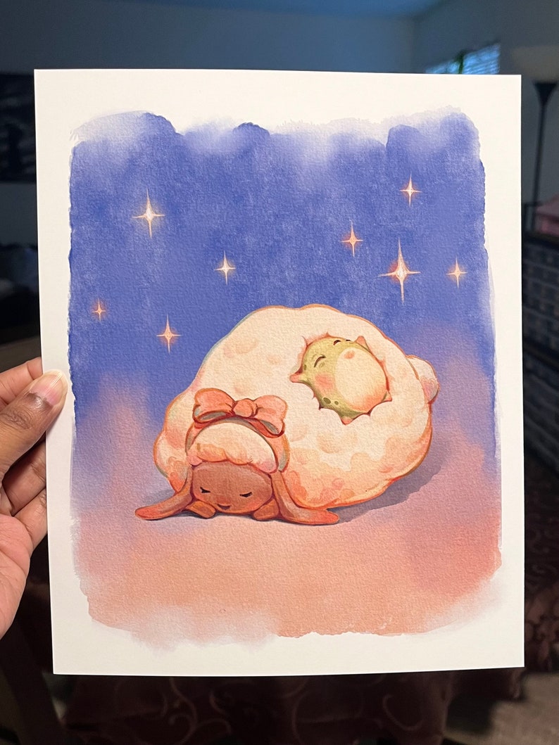 Sleeping Lamb With Frog Art Print Original Wall Hanging Cottagecore ...