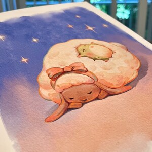 Sleeping Lamb With Frog | Art Print | Original Wall Hanging ...