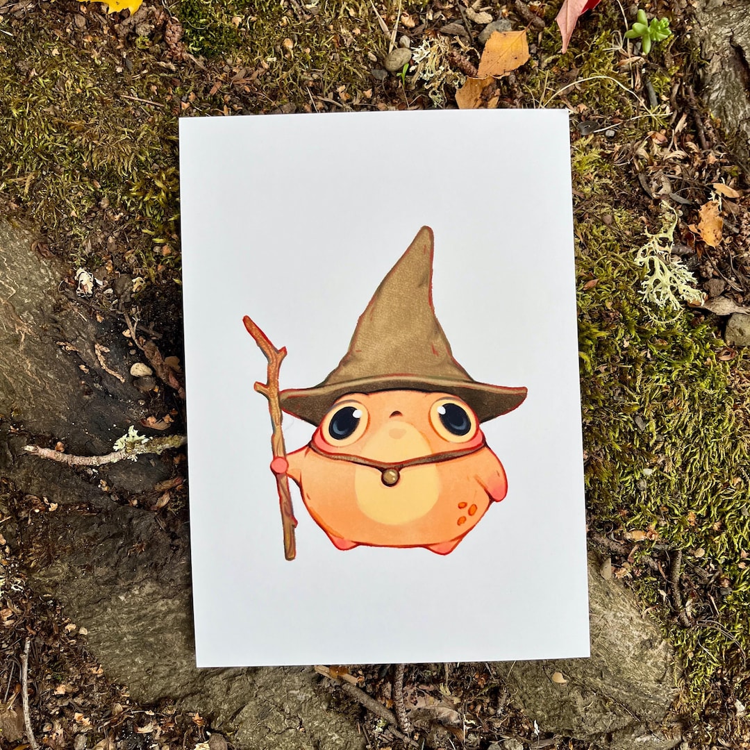 Frog Wizard Art Print Original Wall Hanging Cottagecore Frog Art Cute ...