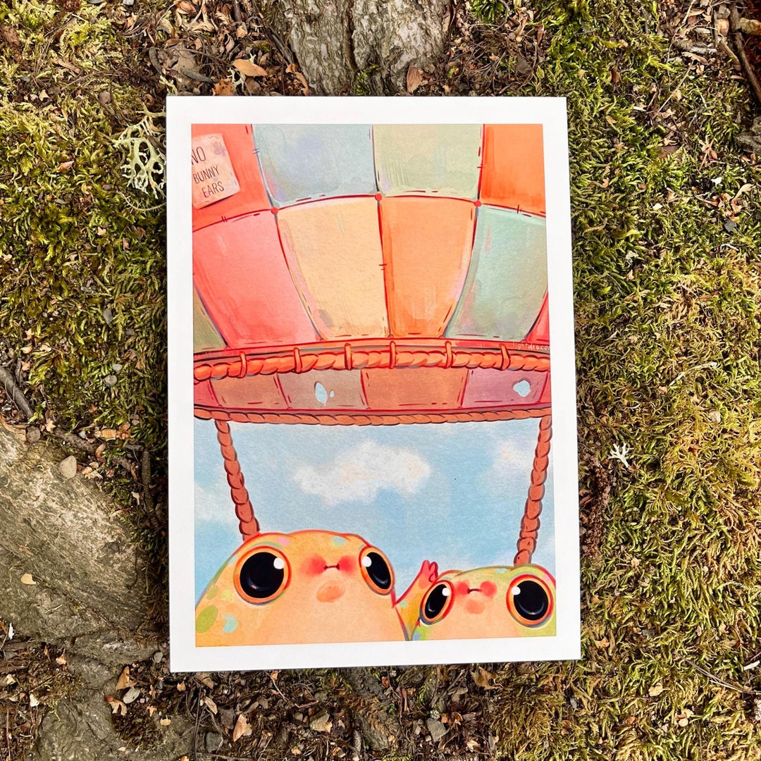 Hot Air Balloon Frogs Art Print Original Wall Hanging Cottagecore Frog ...
