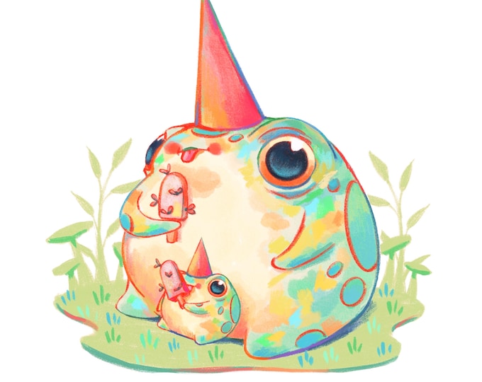 Flies Cream Frog Art Print Original Wall Hanging Cute Frog Art Mother ...