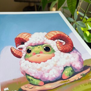 Ram Frog | Art Print | Original Wall Hanging | Cottagecore Frog Art ...