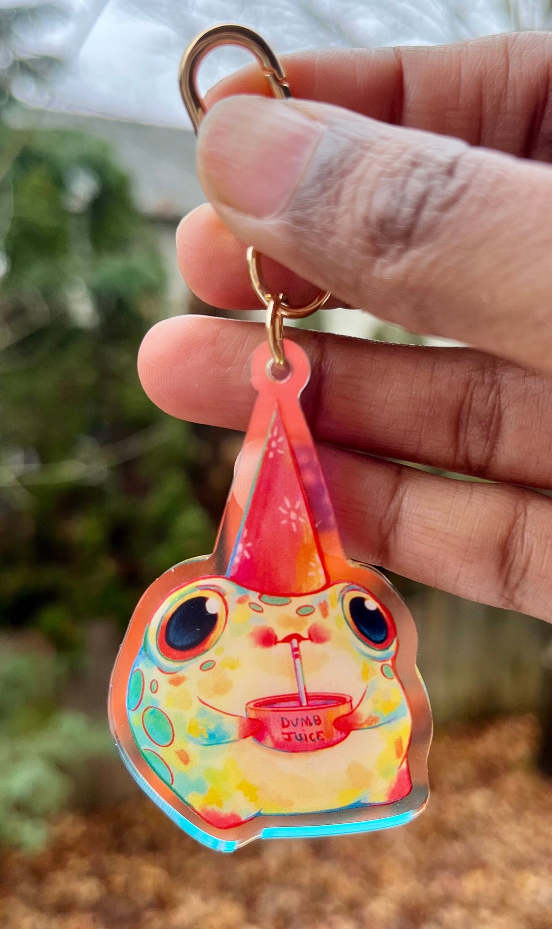 Dumb Juice Frog Keychain | 2.5in Acrylic Keychain With Gold Colored ...