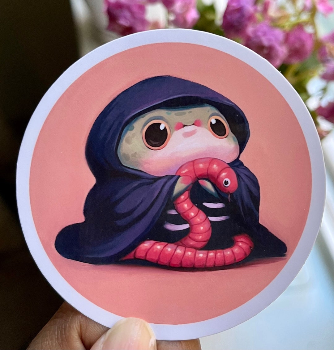 Grim Frog and Worm Sticker | Vinyl Waterproof Sticker | Cute Sticker ...