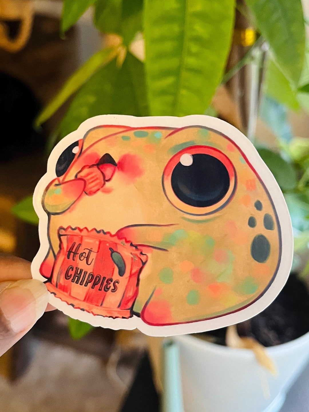 Hot Chips Frog Sticker | Vinyl Water Resistant Sticker | Cute Sticker ...