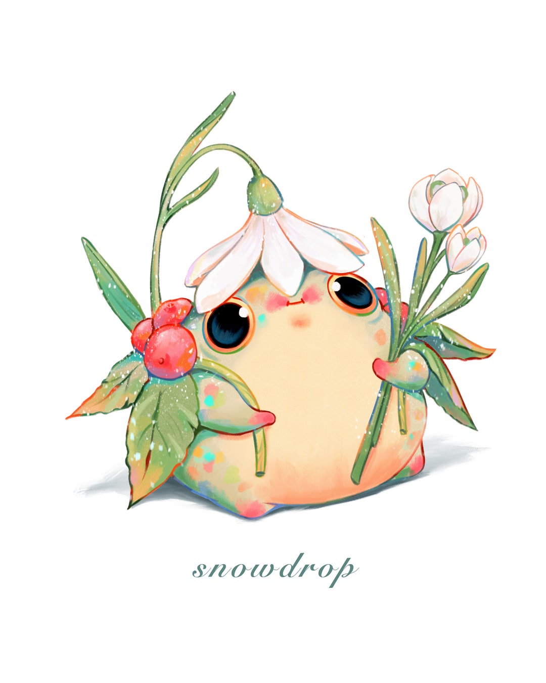 Snowdrop Frog | Art Print | Original Wall Hanging | Cottagecore Frog ...