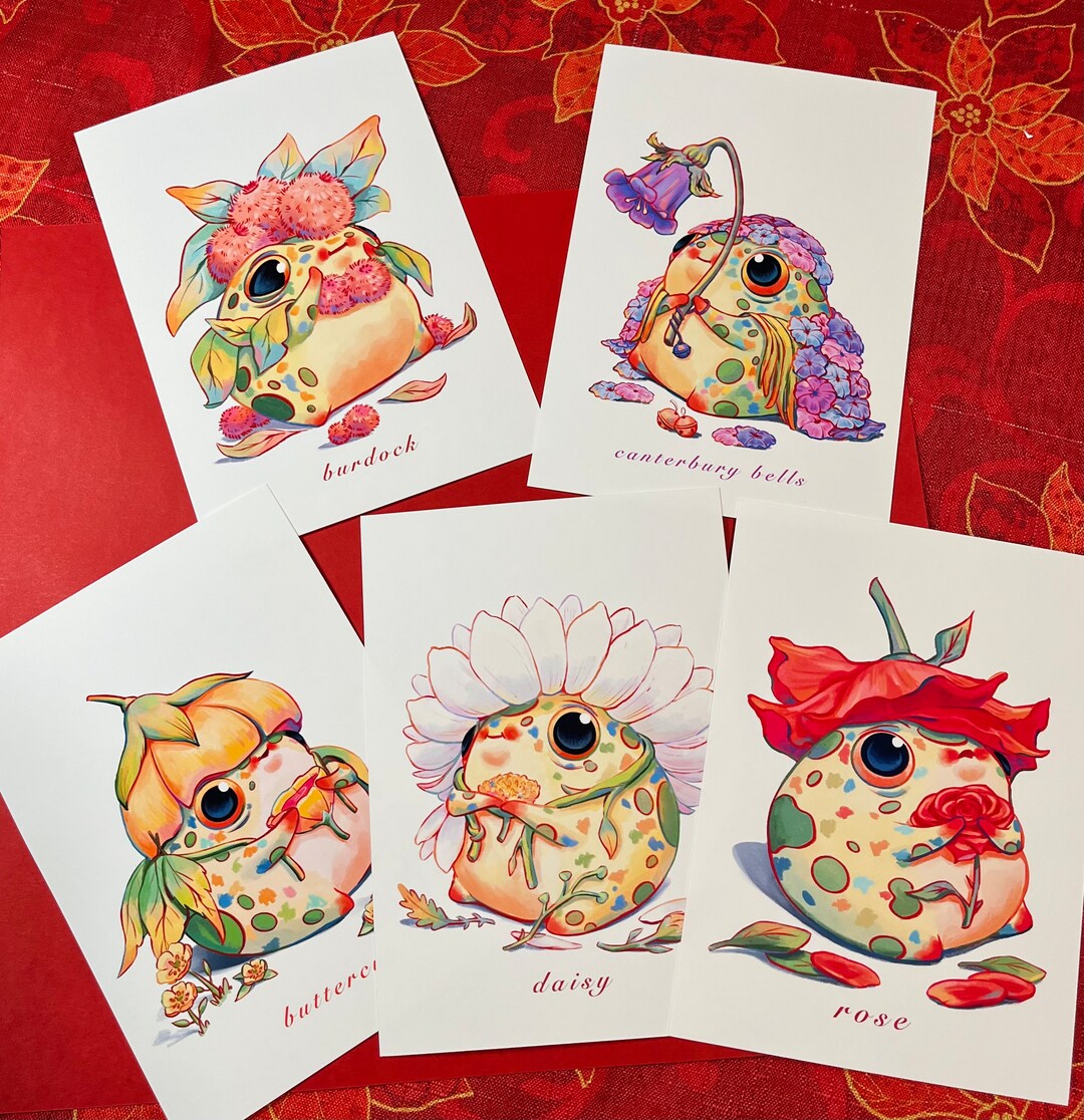 Flower Frogs Art Print Set | Wall Art Set | Cute Frog Art | Original ...