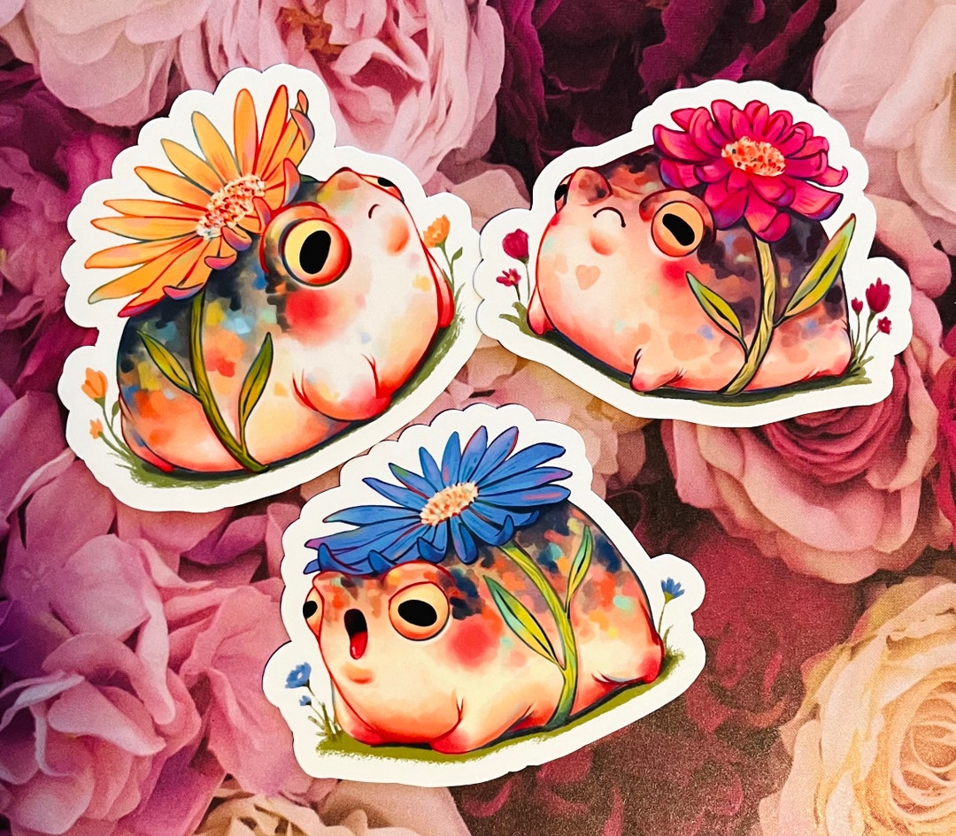 Desert Flower Frog Sticker Set | Vinyl Waterproof Sticker | Cute Frog ...