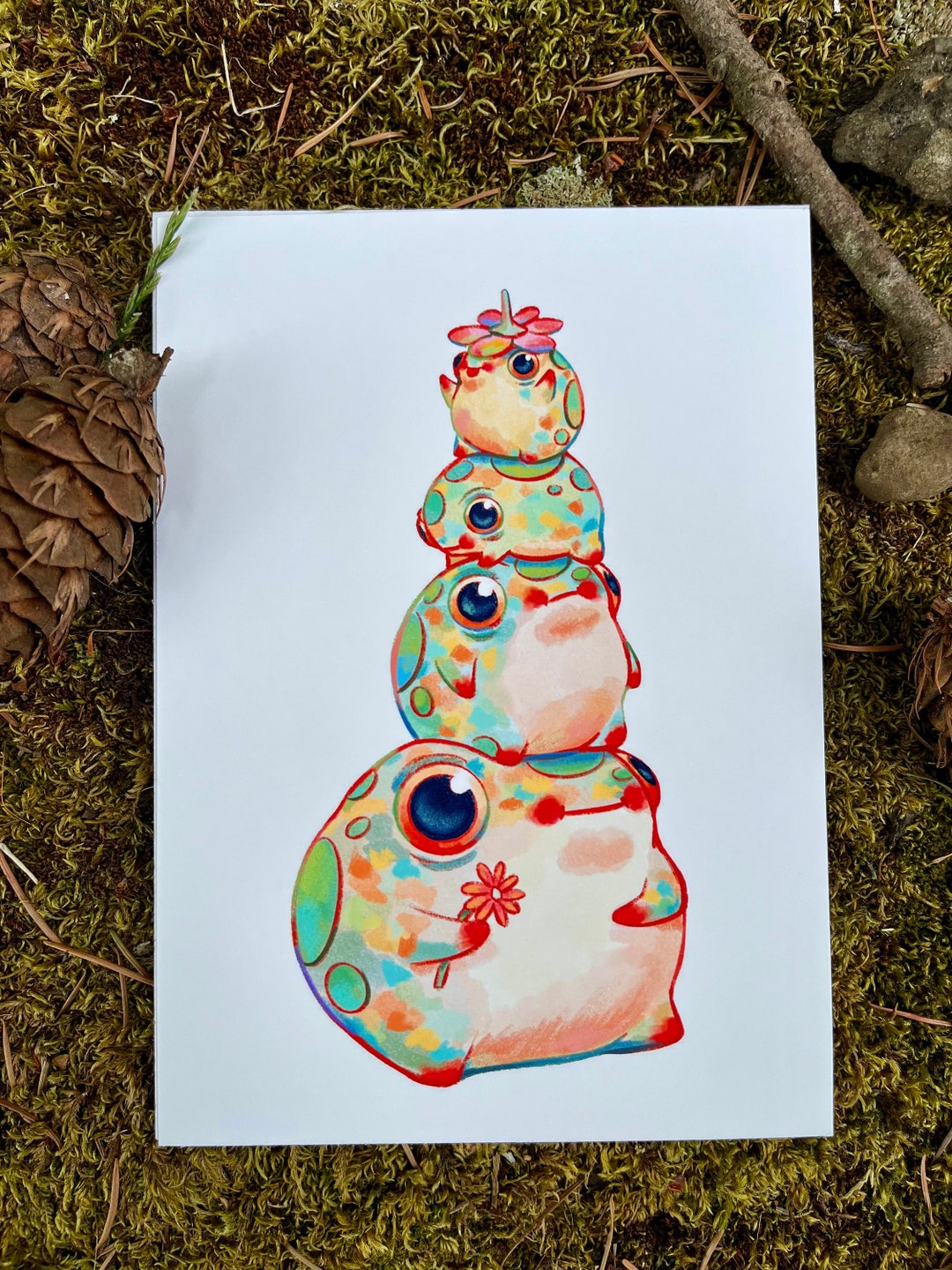 Frog Stack Art Print | Original Wall Hanging | Cute Frog Art | Frog ...