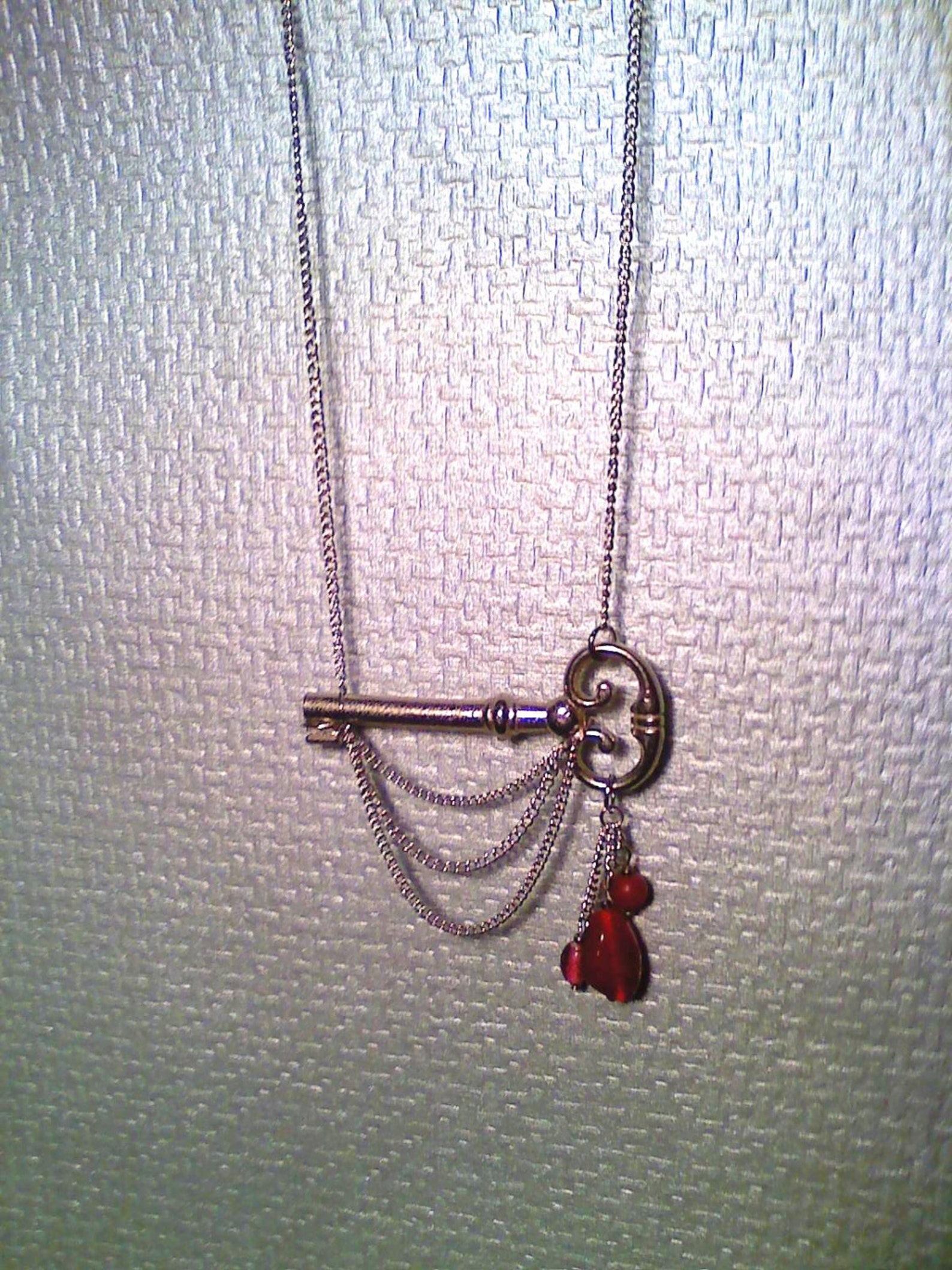 25% OFF Antique Sideways Skeleton Key Necklace: Rudy Red Beads of ...