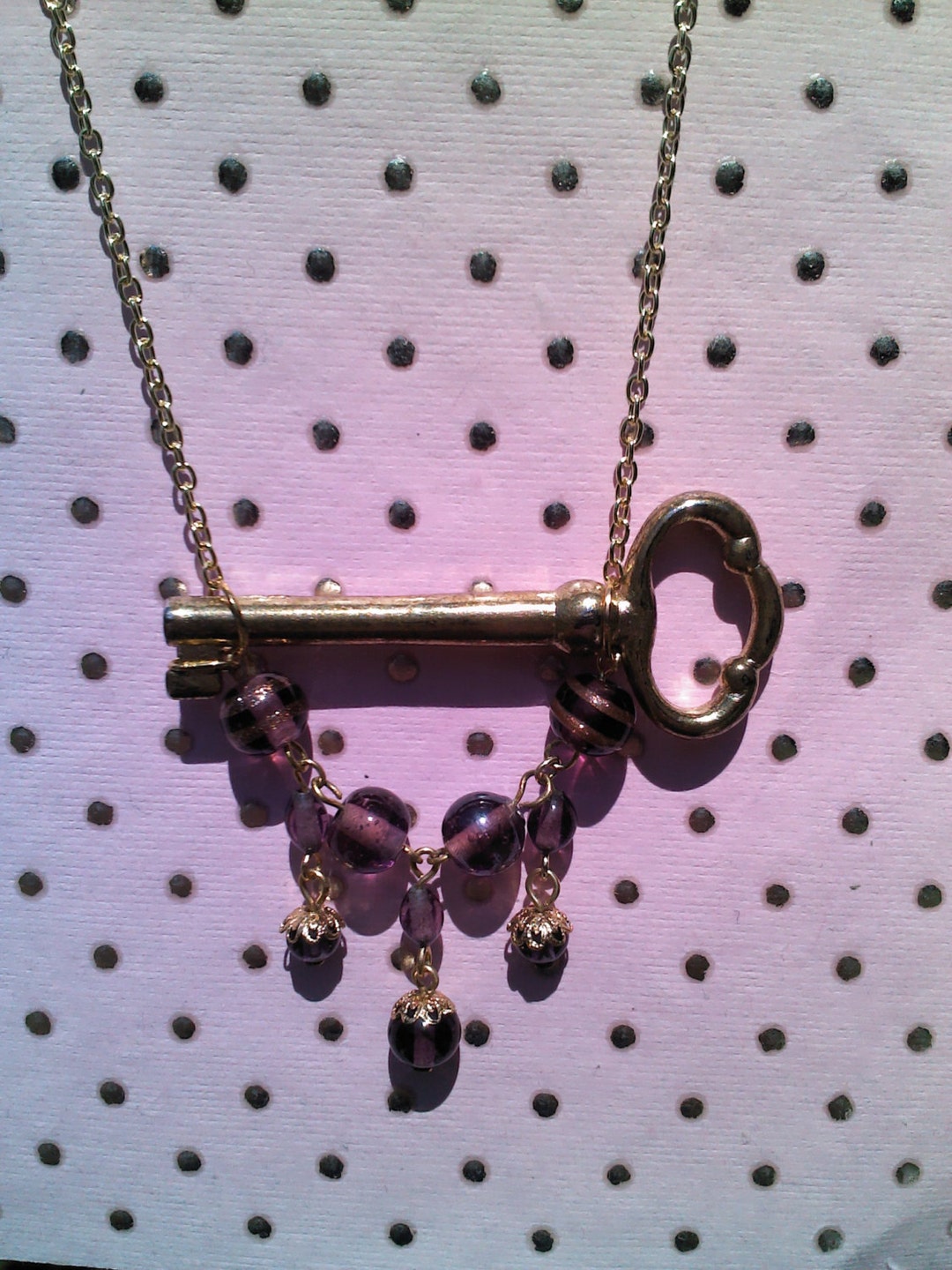 Antique Skeleton Key Necklace: Upcycled Amethyst Bead, Golden Chain - Etsy