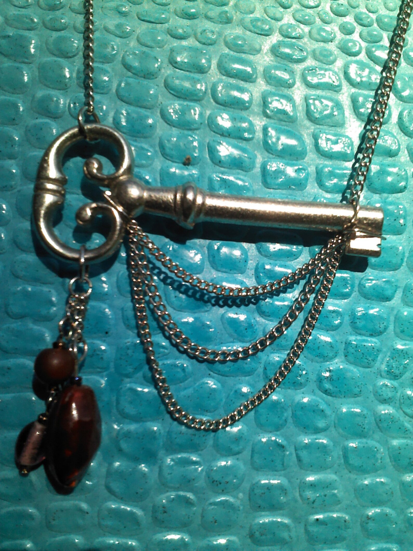 25% OFF Antique Sideways Skeleton Key Necklace: Rudy Red Beads of ...