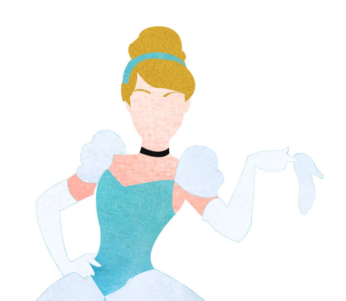 Cinderella Watercolor and Gold Foil Effects Blue Dress and Glass ...