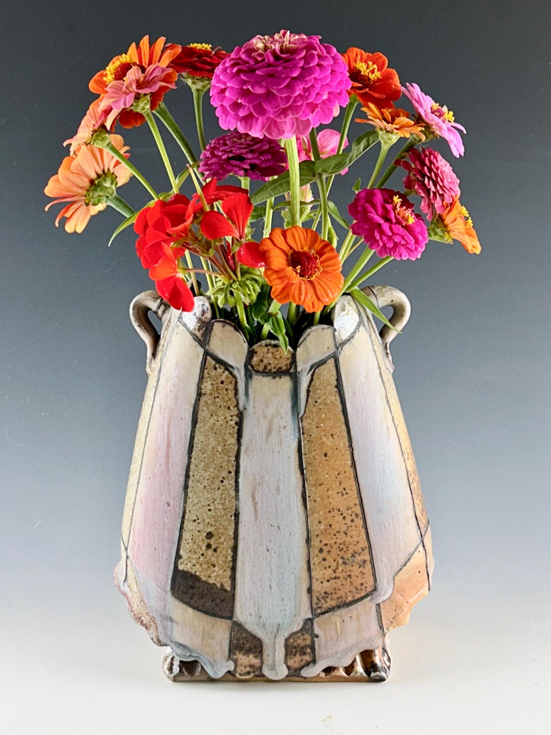 Cut Flower Wood Fired Vase, One of a Kind Handmade Vase, Pottery Vase ...
