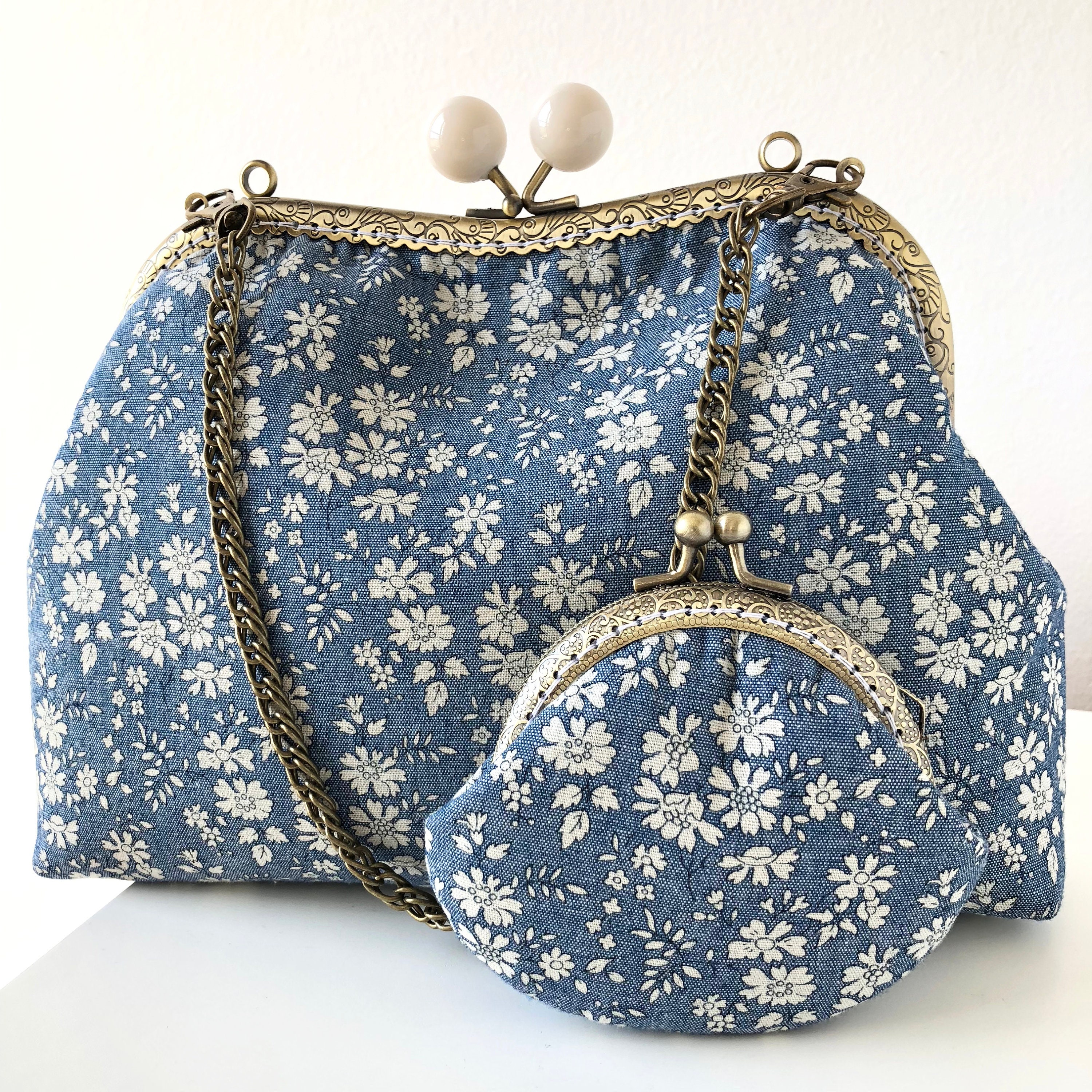 Liberty of London Capel Denim Blue Hand Stitched Vintage Metal Frame ...