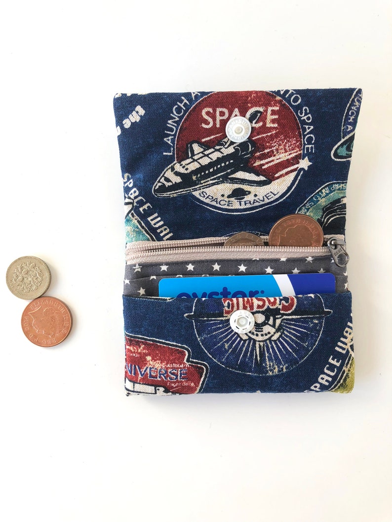 Retro Style Space Shuttle Dark Blue Cotton Linen Card Wallet//boys ...