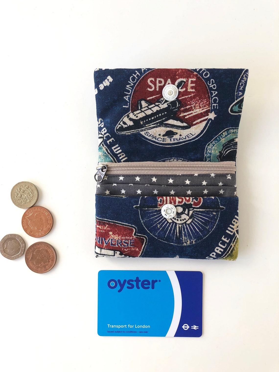 Retro Style Space Shuttle Dark Blue Cotton Linen Card Wallet//boys ...