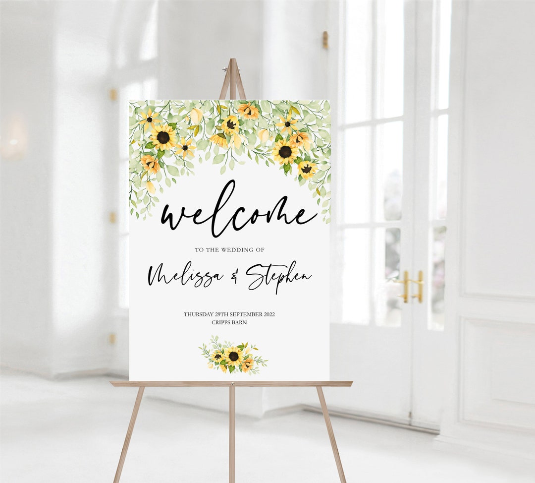 Melissa Sunflower Wedding Welcome Sign Personalised With Your Names ...
