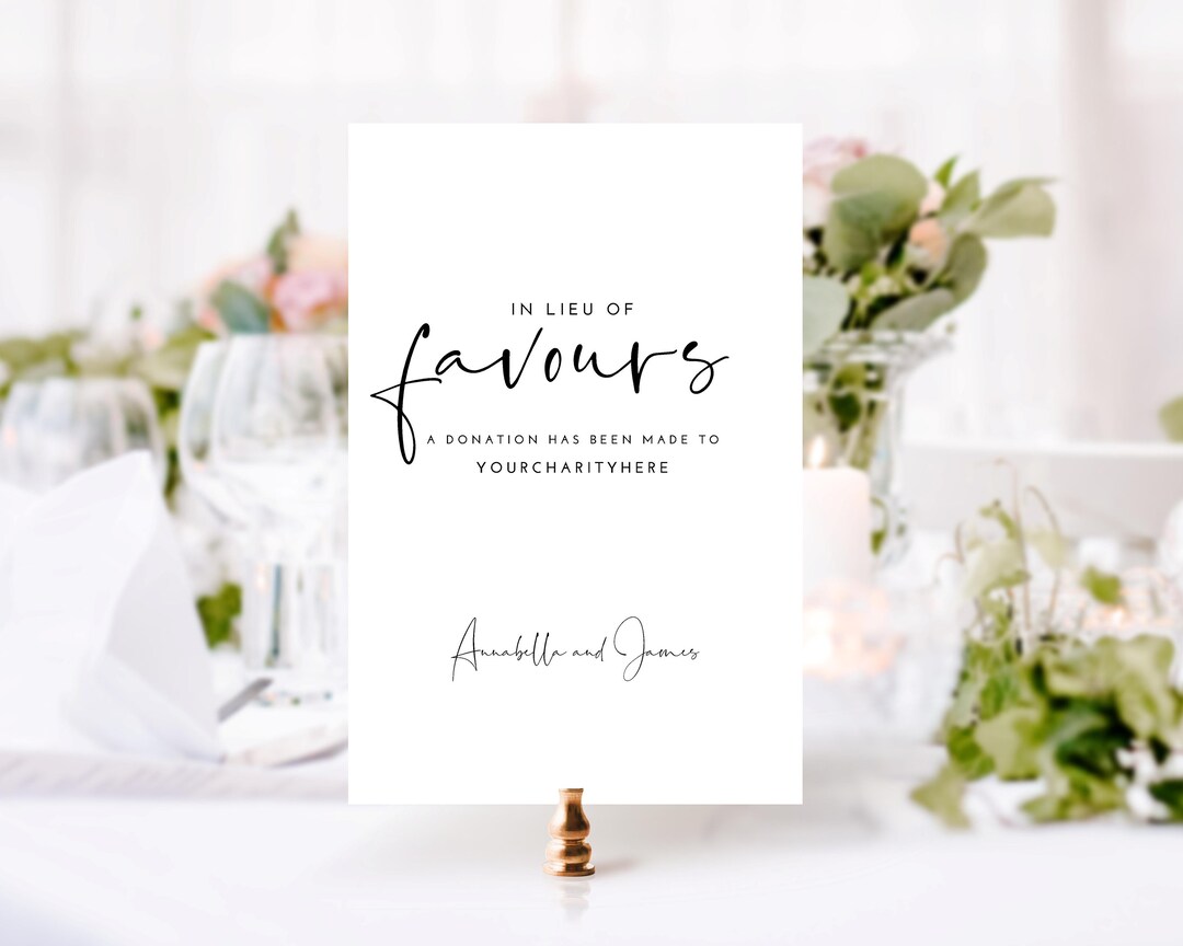 PRINTED - in Lieu of Favours | Wedding Favour Sign | Wedding Charity ...