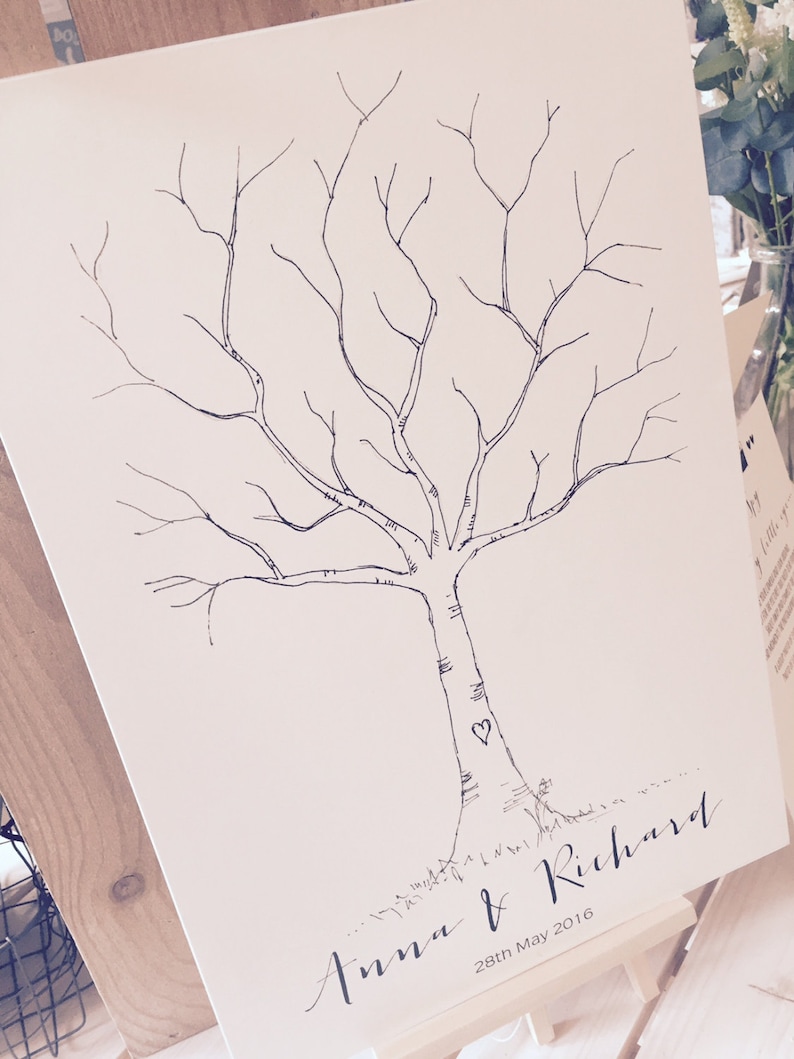 1 Personalised Vintage/rustic A3 or A2 White Fingerprint Tree - Etsy UK