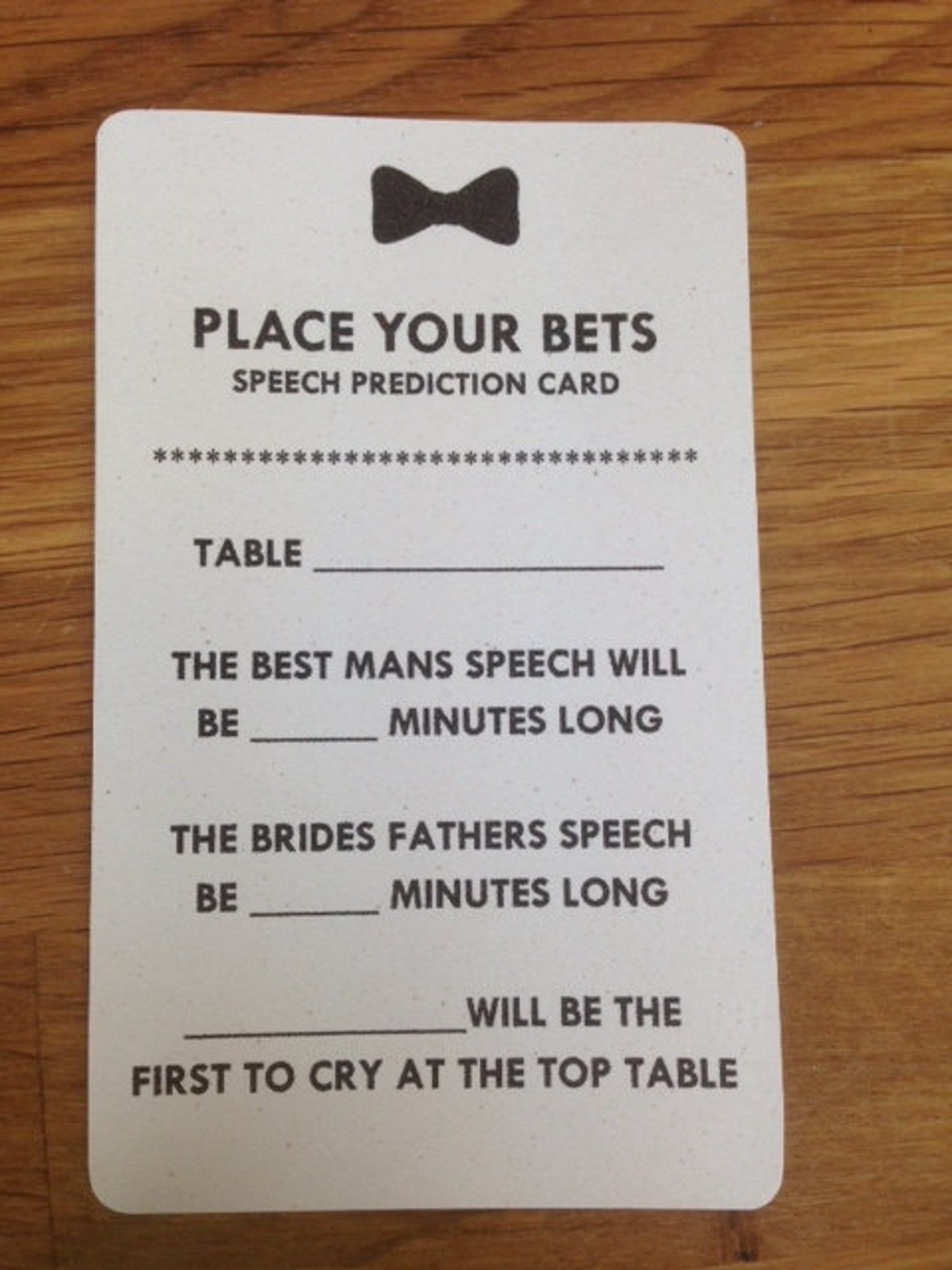 12 Wedding Betting Cards - Place Your Bets! Speech Prediction Cards ...
