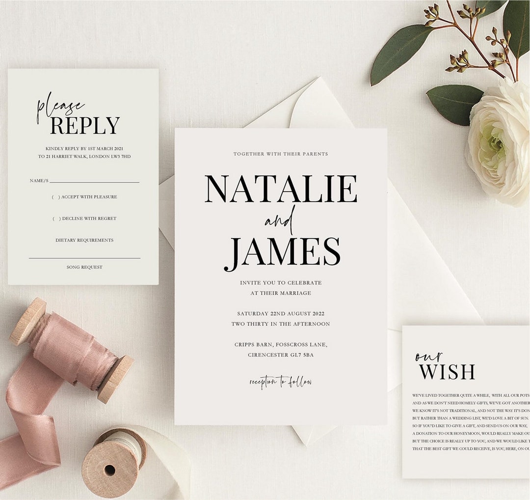 Classic Modern Crisp White Wedding Invitation Suite, 'natalie' - Etsy