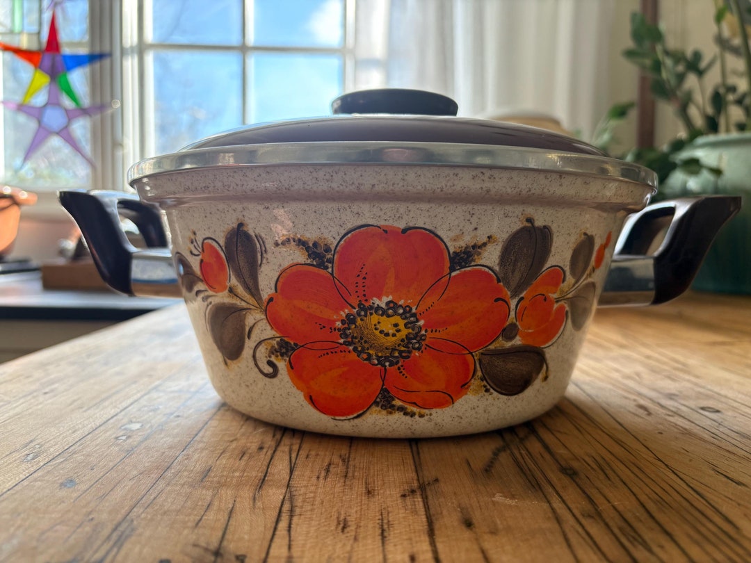 Vintage Sanko Ware Japan Show Pot | Orange Floral Porcelain Clad ...