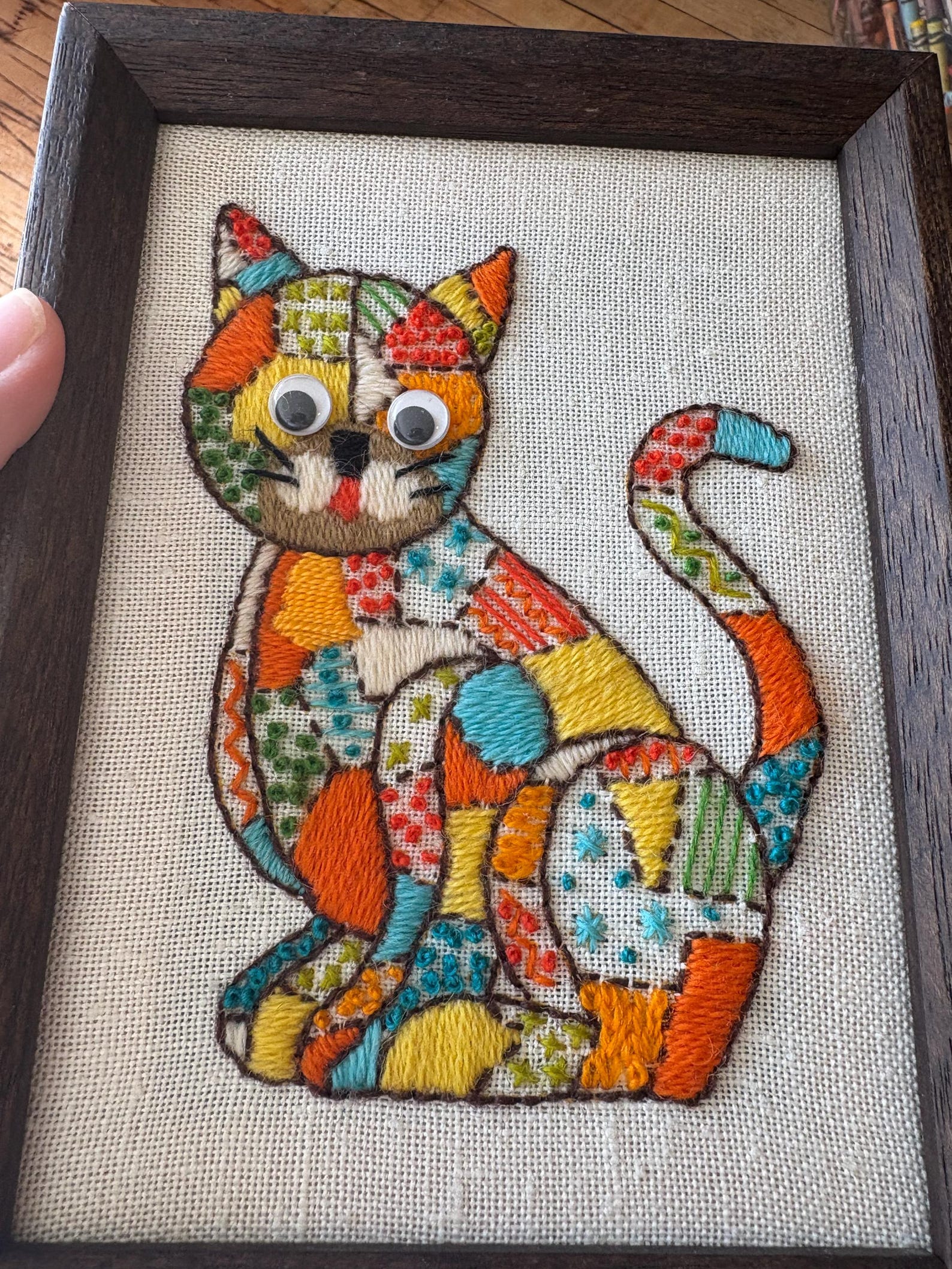 Vintage Nursery Wall Hanging, Crewel Cat and Bear Needlework - Etsy