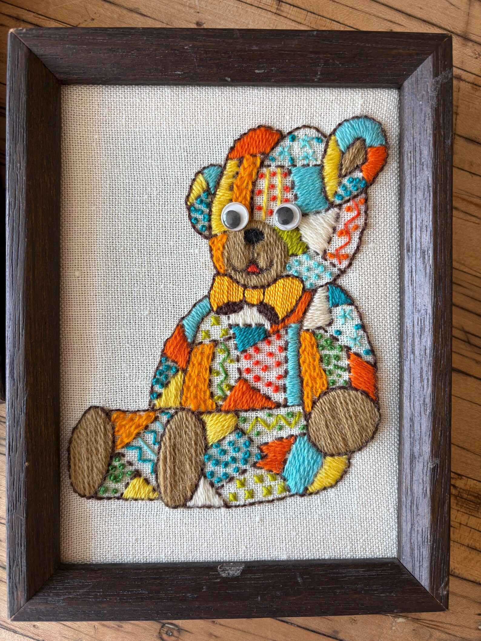 Vintage Nursery Wall Hanging, Crewel Cat and Bear Needlework - Etsy