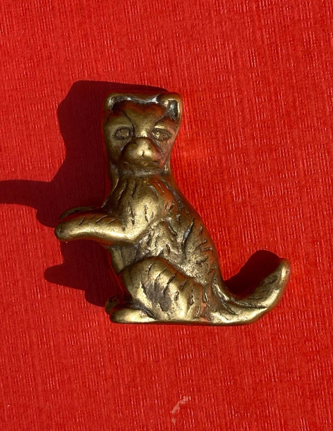 Vintage Brass Cat Figurine, Miniature Shelf Decor, MCM Original Brass ...