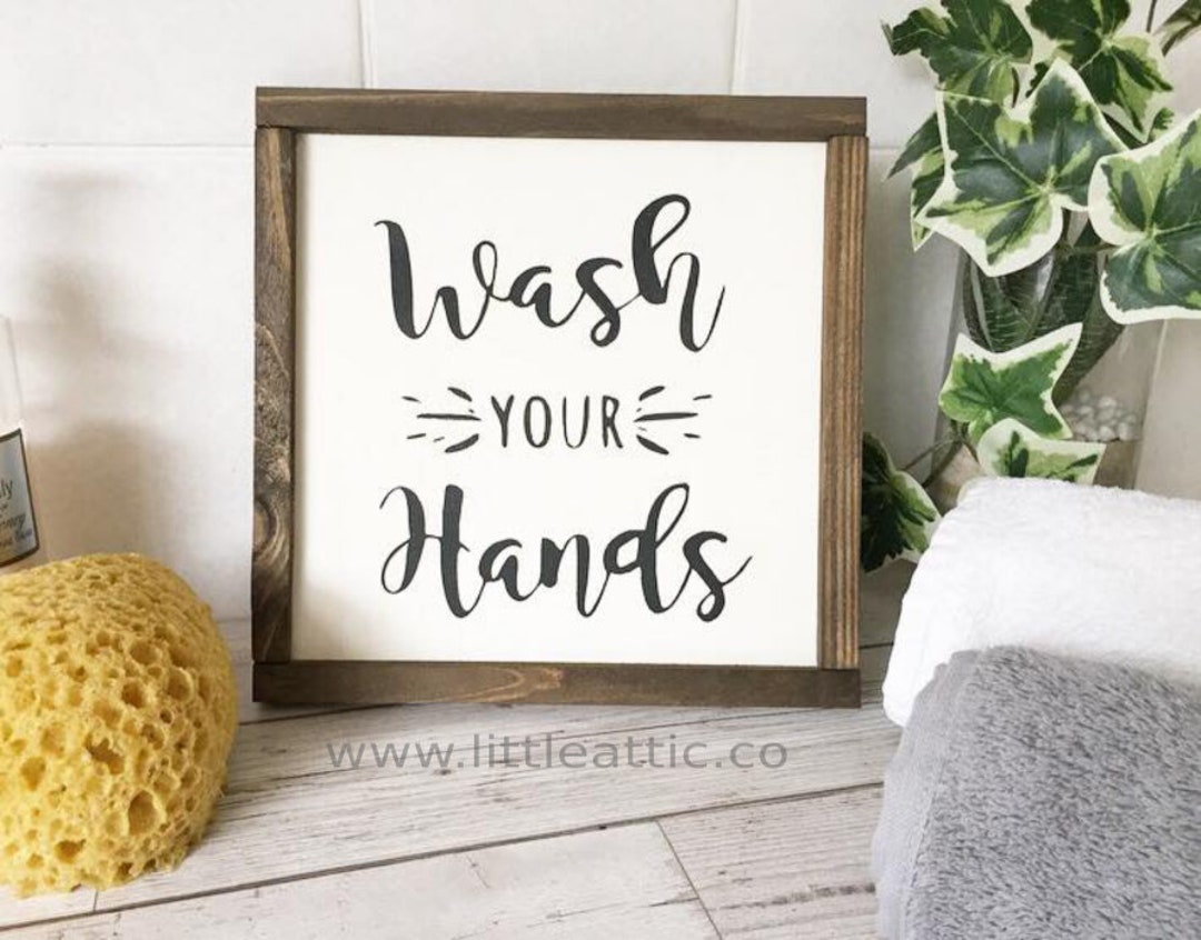 Farmhouse Bathroom Sign, Rustic Wood Framed Wash Your Hands Decor - Etsy